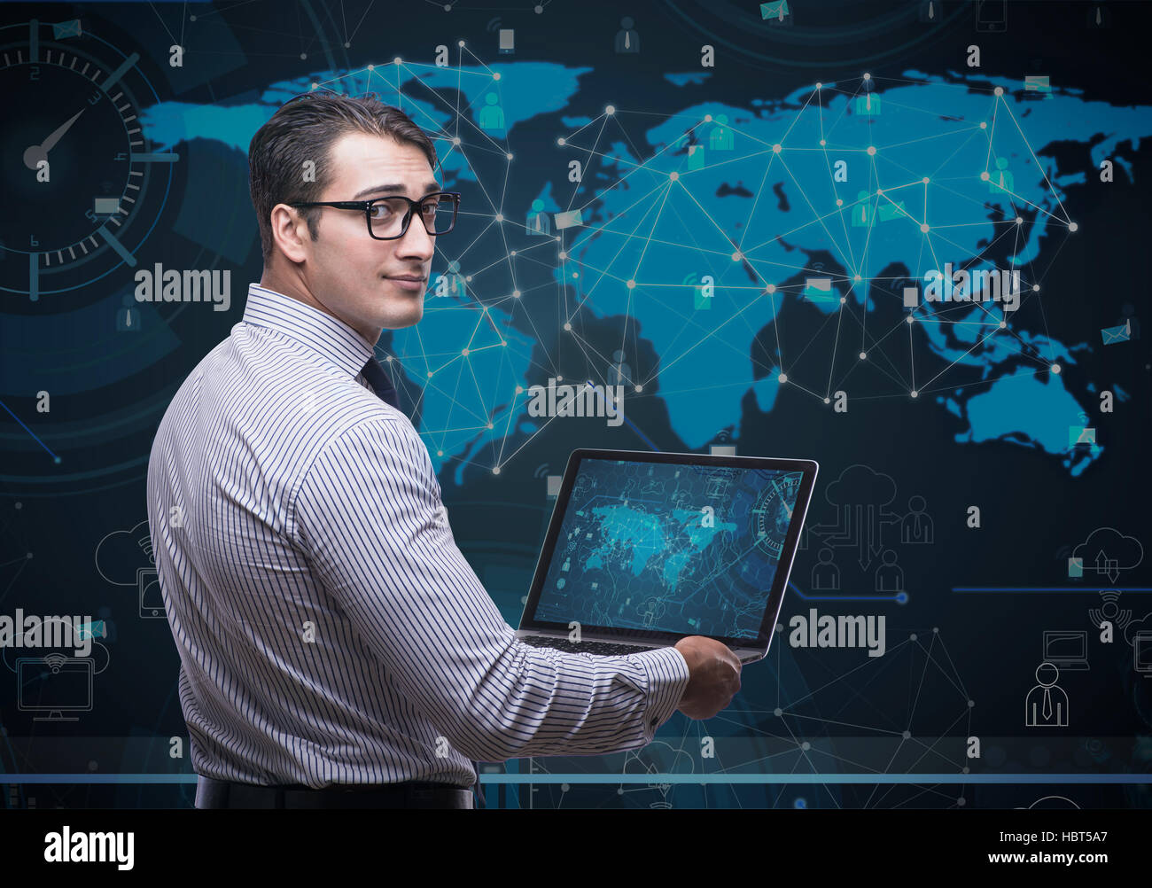 Man in social data management concept Stock Photo - Alamy