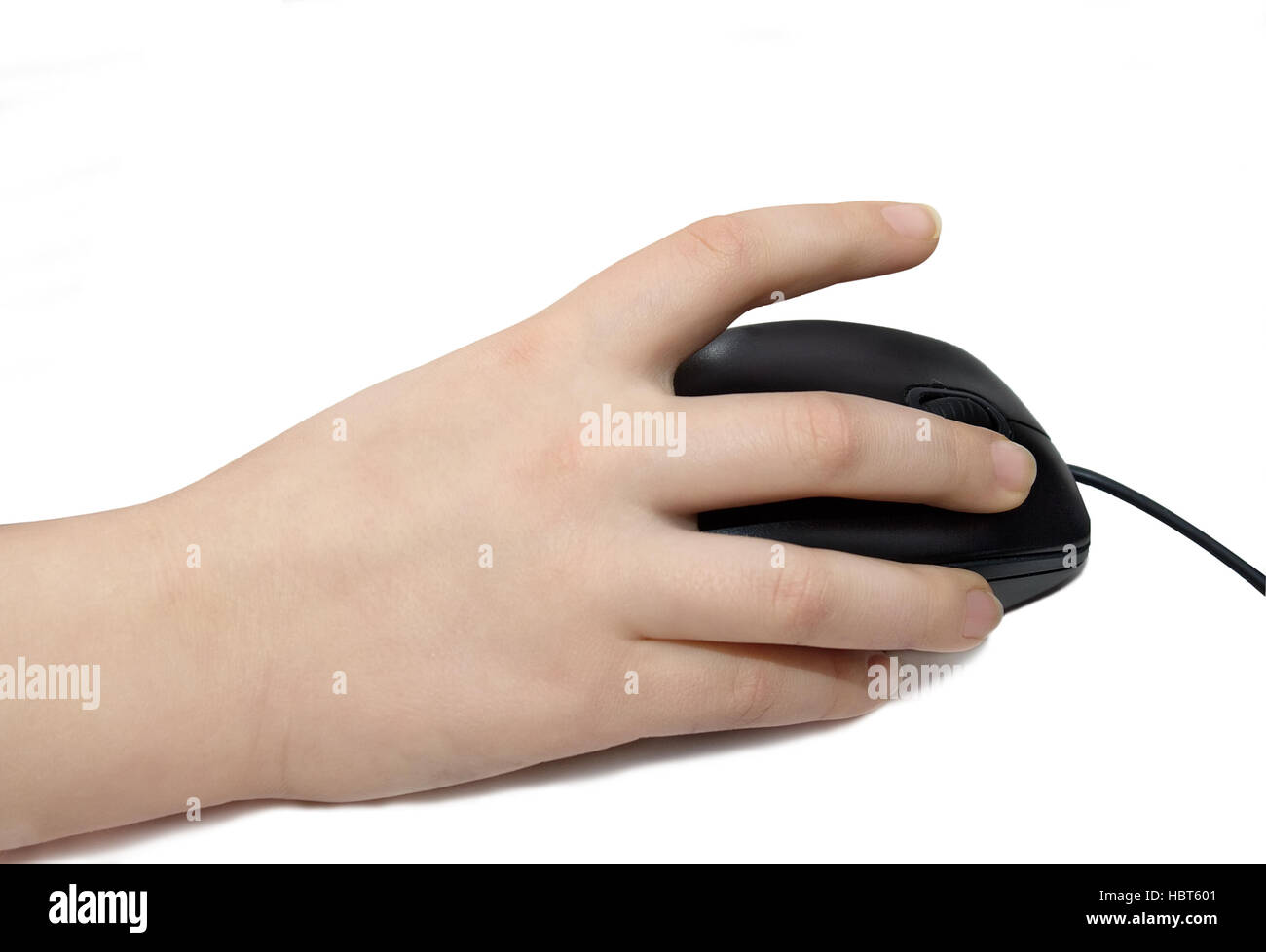 Hand of child holds computer mouse isolated on white background Stock ...