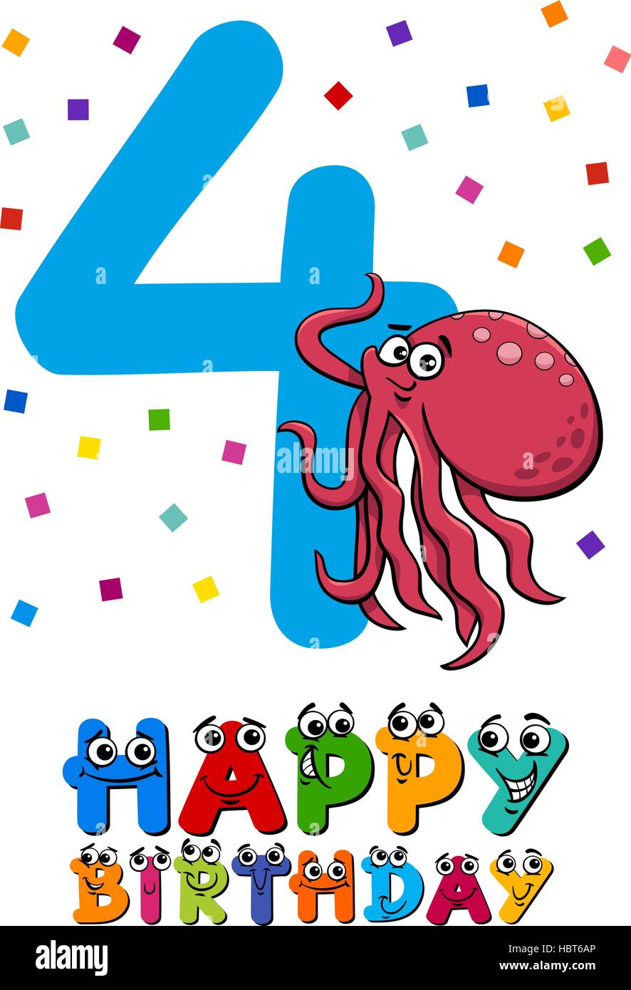 Cartoon Illustration Design of the Fourth Birthday Anniversary for ...
