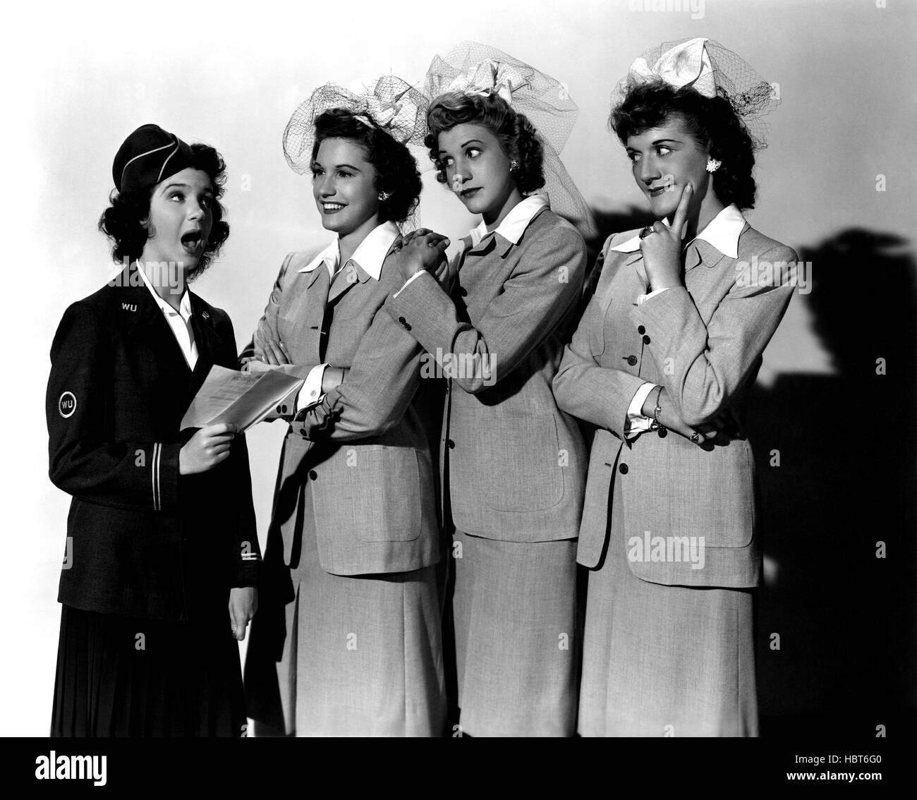 GIVE OUT, SISTERS, from left, Peggy Ryan, Maxene Andrews, Patty Andrews ...