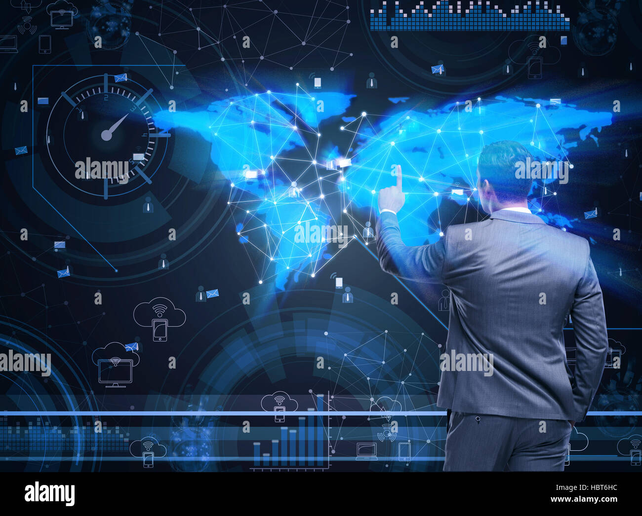Man in social data management concept Stock Photo - Alamy