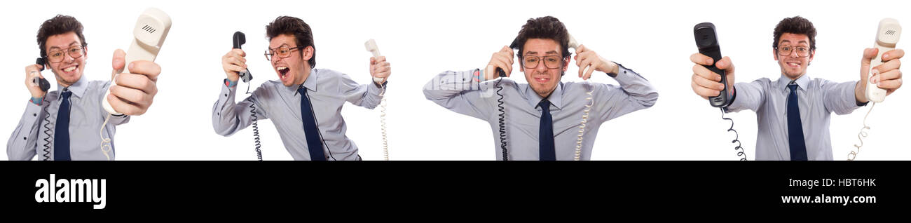 Angry call center employee in collage Stock Photo - Alamy