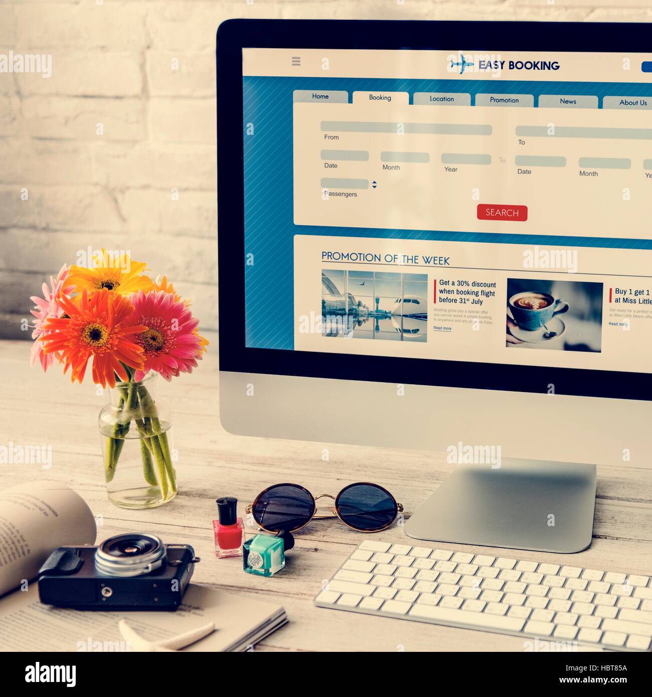 Computer Booking Flight Ticket Concept Stock Photo - Alamy