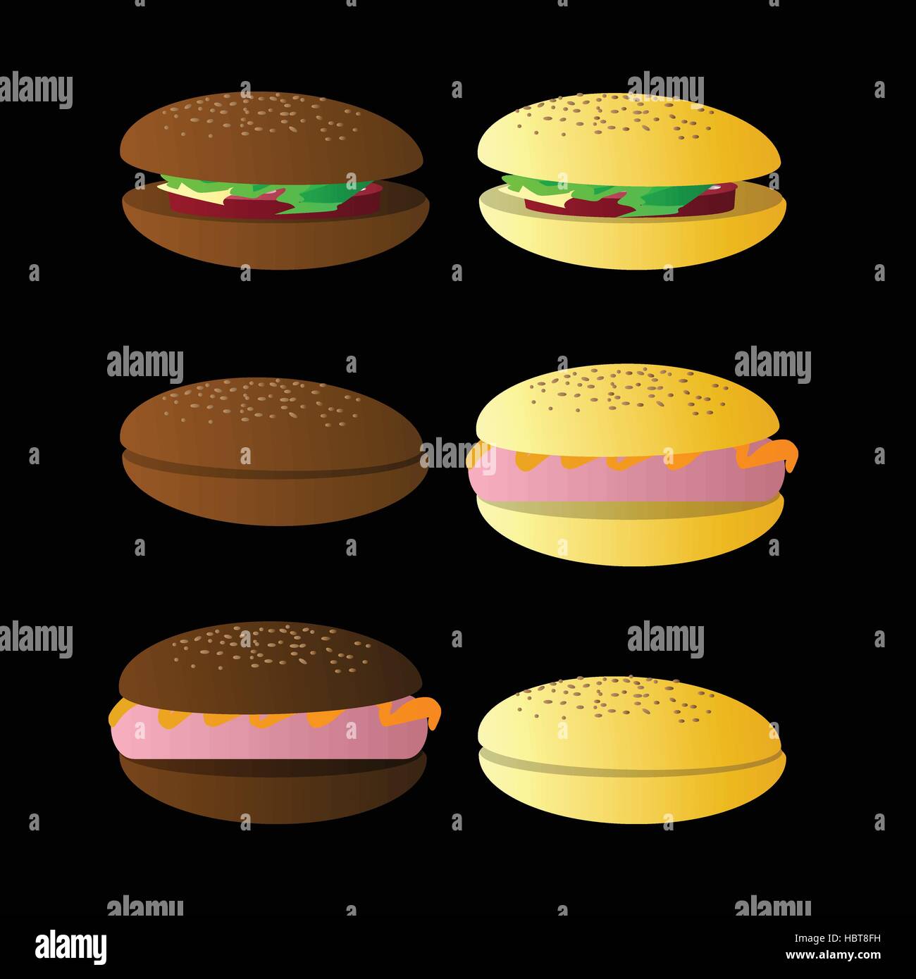 bun sandwich. On a black background. Illyuchtration eps 10 vector. Use ...
