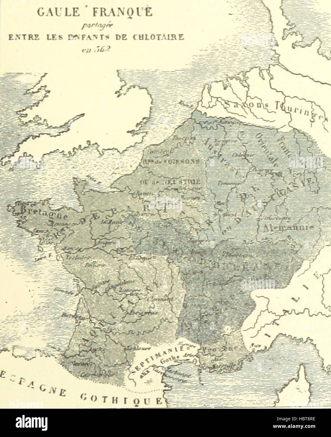 The image depicts France, illustrating regions, cities, towns, rivers ...