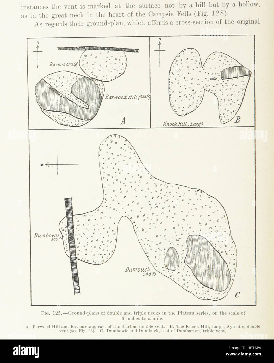Page depicting ancient volcanoes in Great Britain, including geological ...