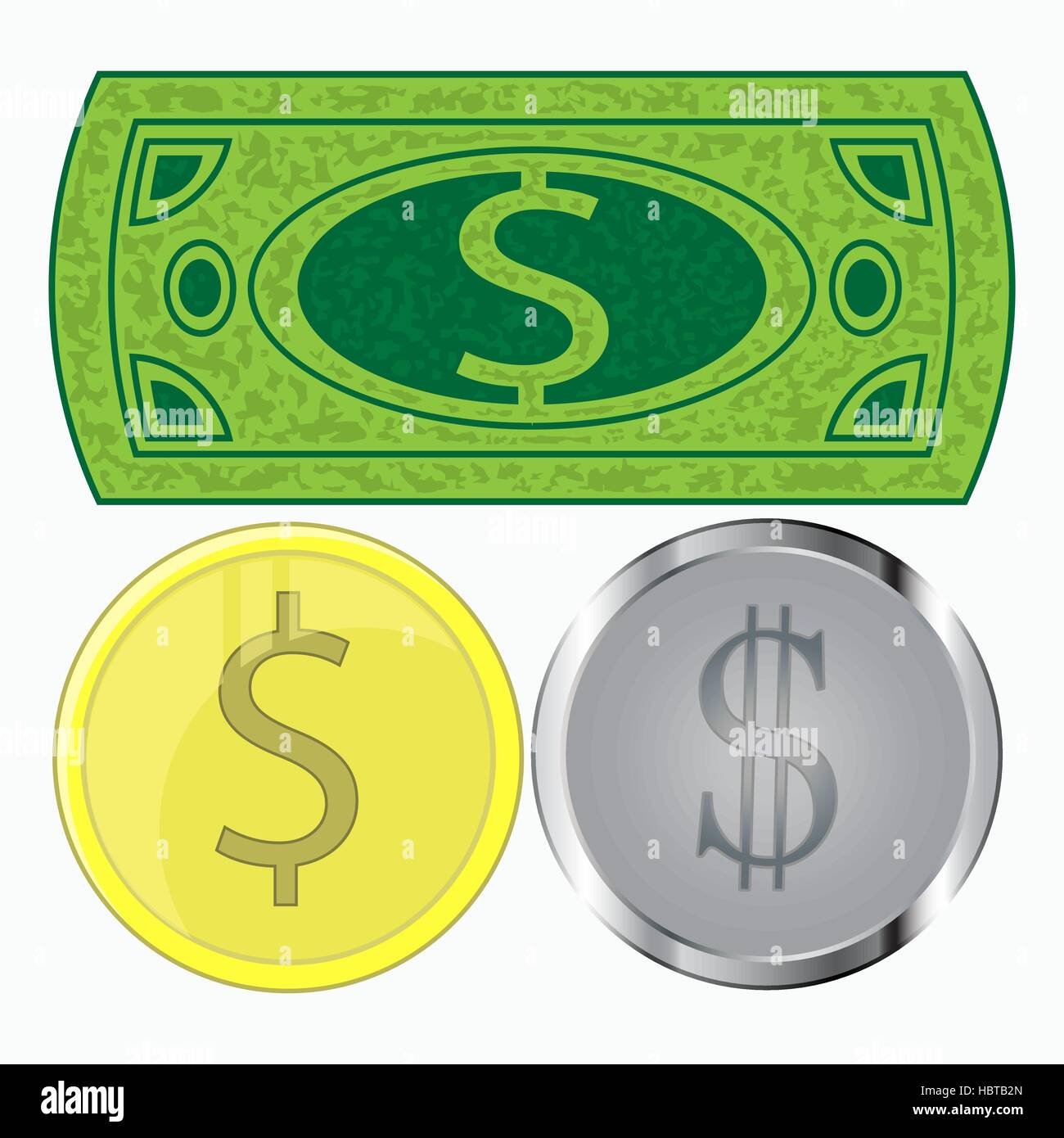 Dollar and cent. Paper dollars and coins. Vector design. The monetary ...