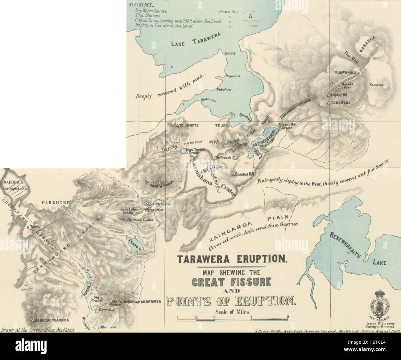 A detailed map illustrating the 1886 eruption of Mount Tarawera in New ...