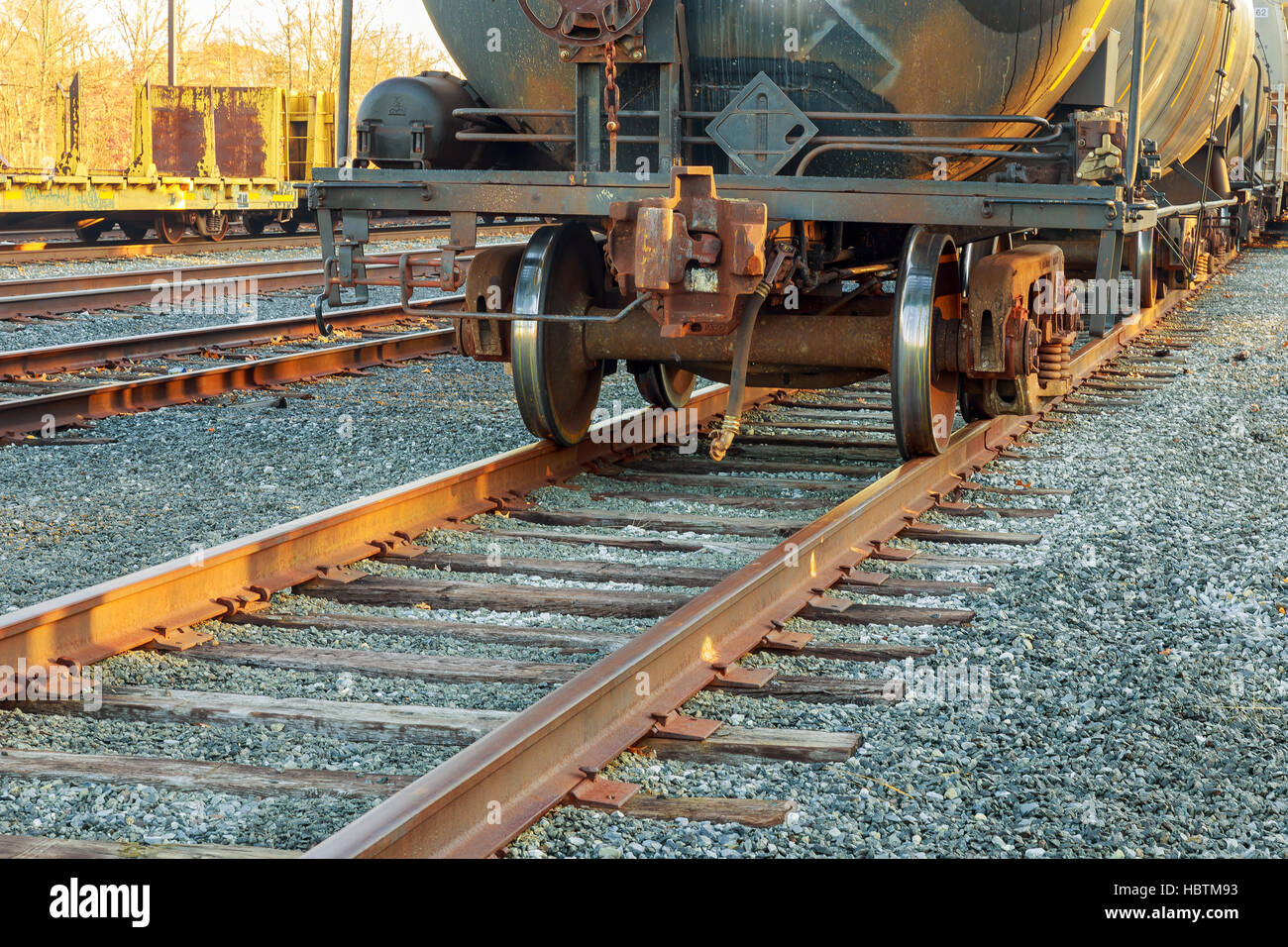 cargo wagons in the train station road railway wagons Stock Photo - Alamy