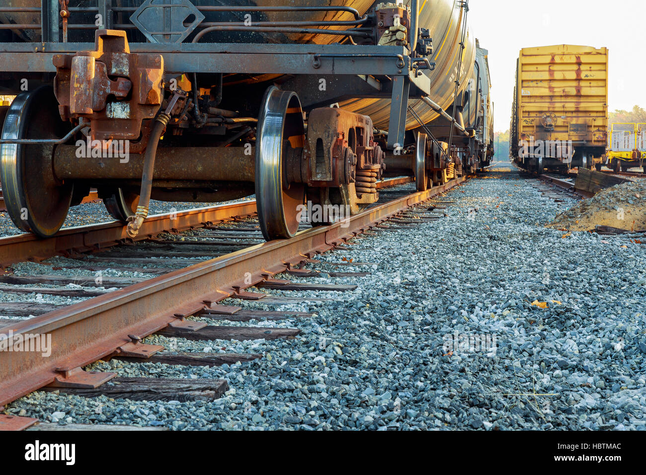 cargo wagons in the train station road railway wagons Stock Photo - Alamy