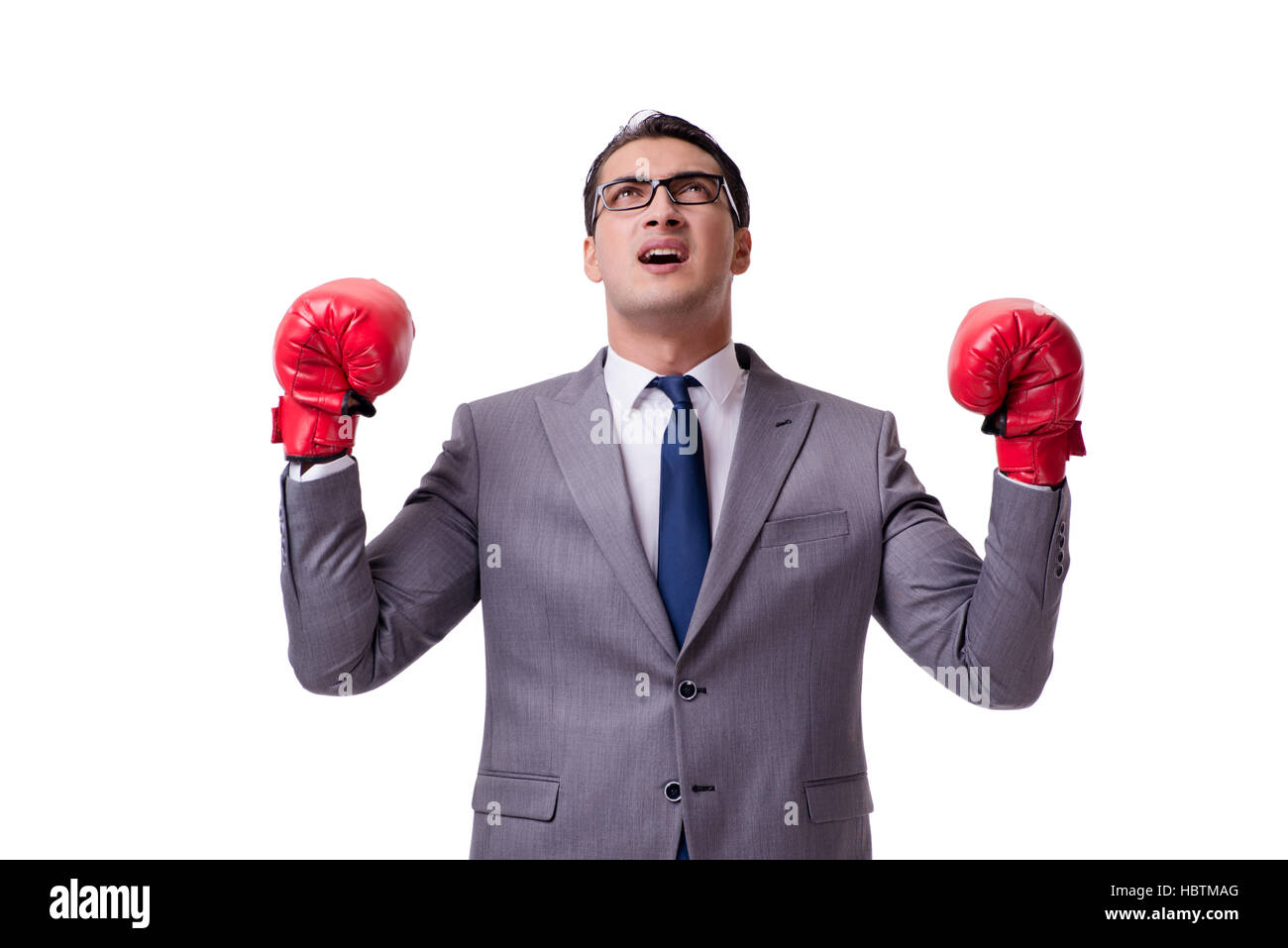 Businessman boxing isolated on the white background Stock Photo - Alamy