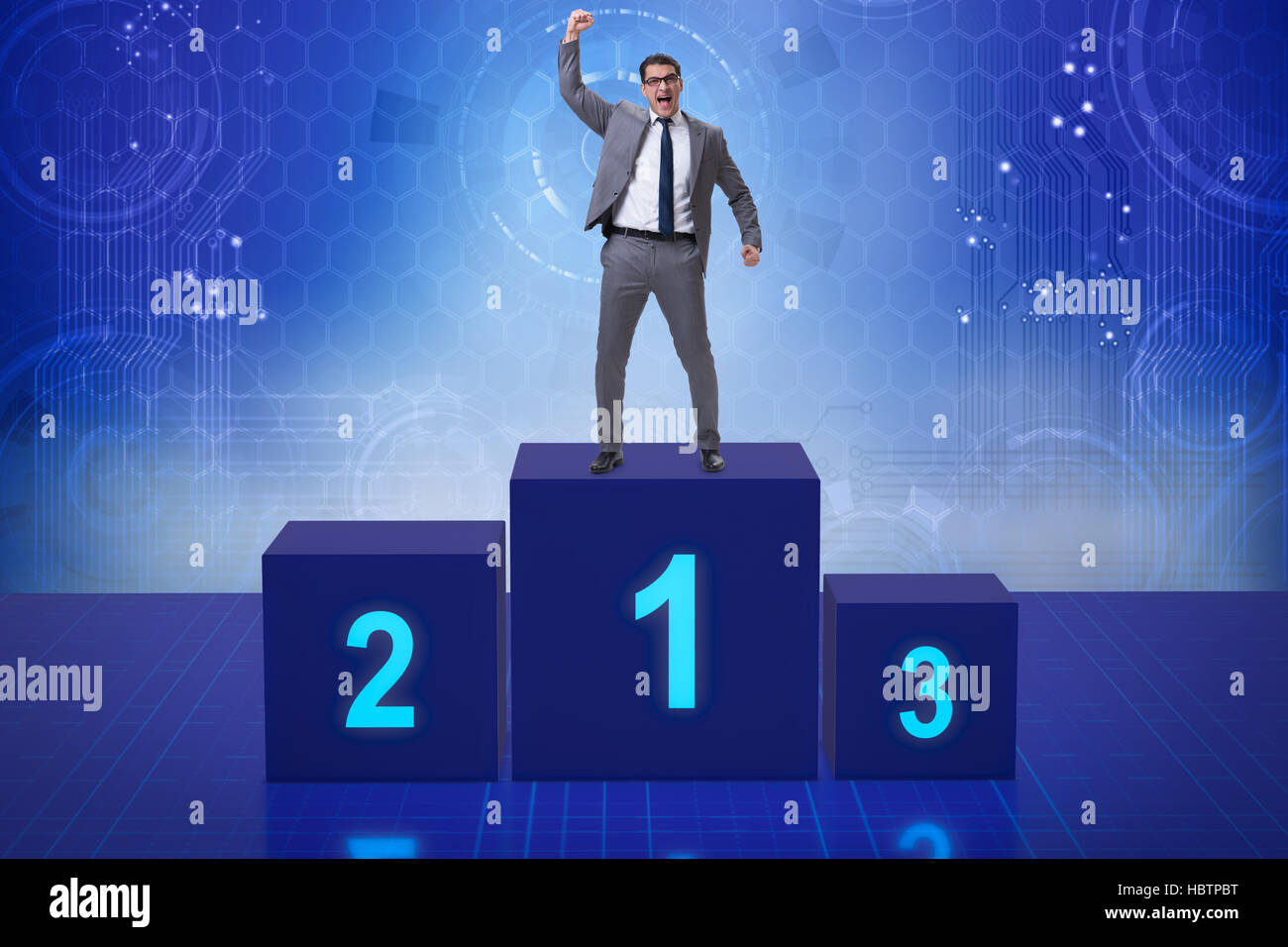 Businessman taking first place in competition Stock Photo - Alamy