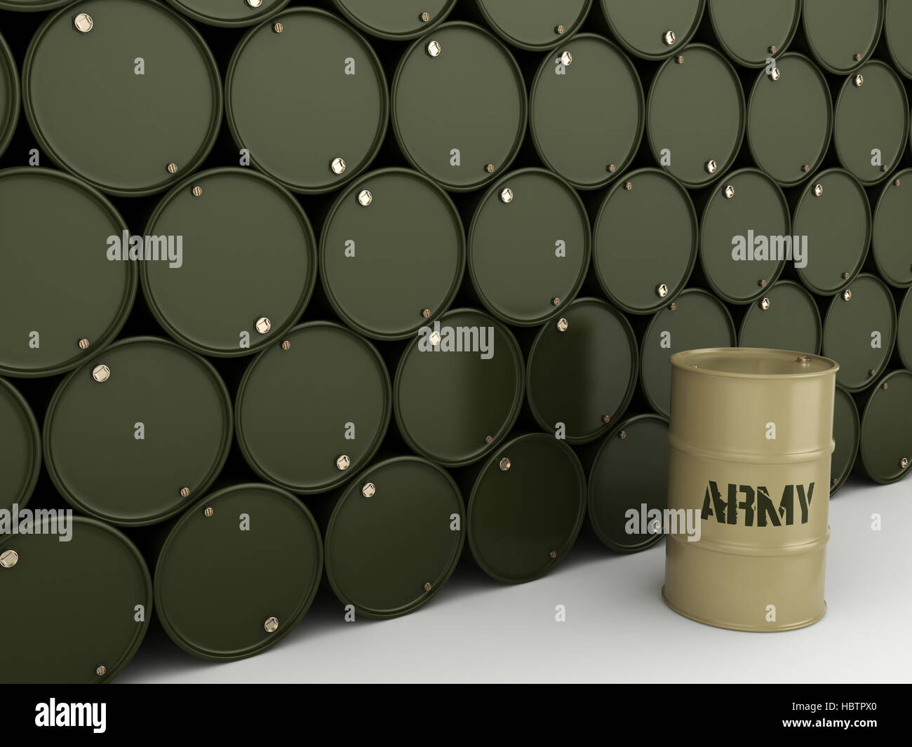 3D rendering army barrels Stock Photo - Alamy