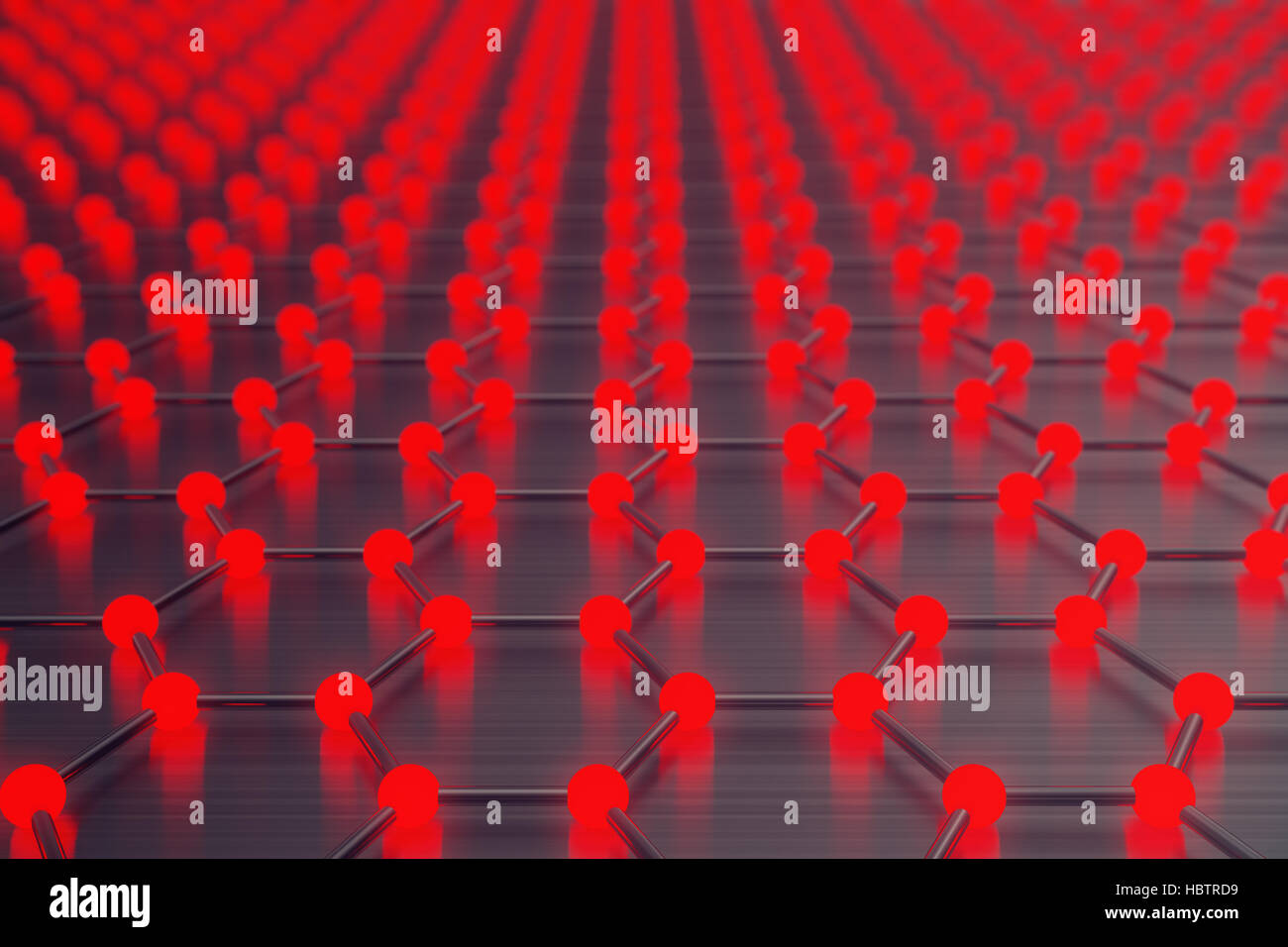 3d rendering red abstract nanotechnology hexagonal geometric form close ...