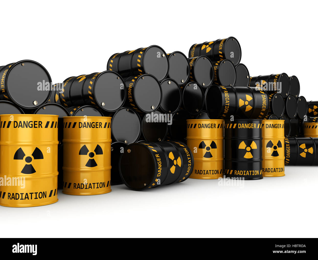 Yellow and black radioactive barrels Stock Photo - Alamy