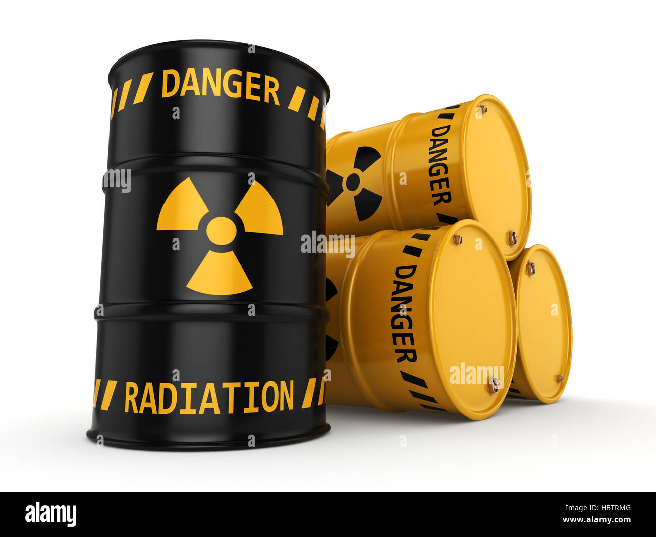 Yellow and black radioactive barrels Stock Photo - Alamy