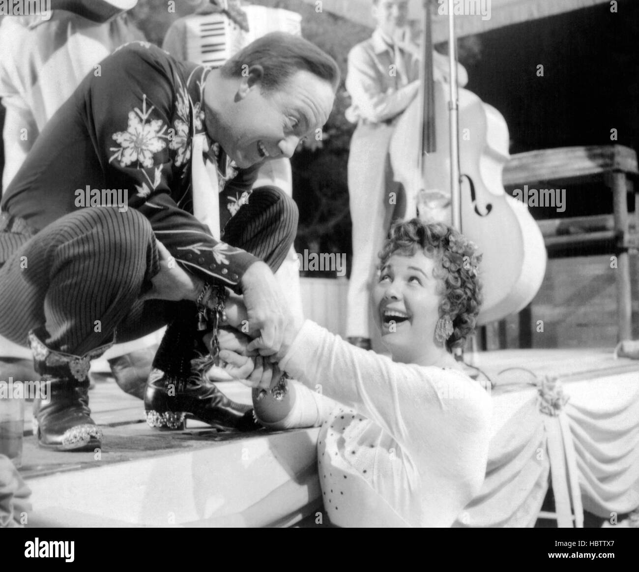 GIANT, from left, Robert Nichols, Jane Withers, clowning around on-set ...