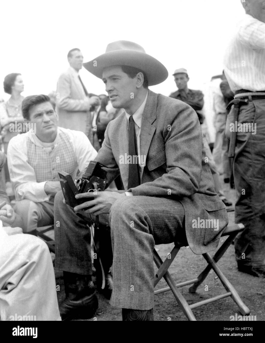 GIANT, from left, Rod Taylor, Rock Hudson, on location, 1956 Stock ...