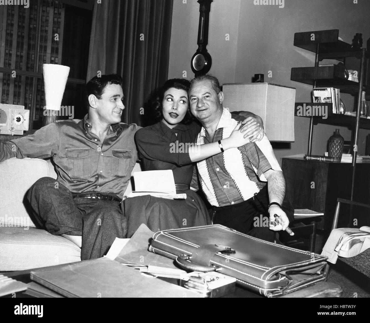 THE GIANT CLAW, from left, Mara Corday, Jeff Morrow, producer Sam ...