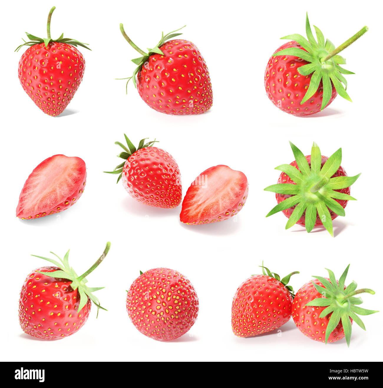 3d rendering a set, collection of fresh strawberry fruits isolated on ...
