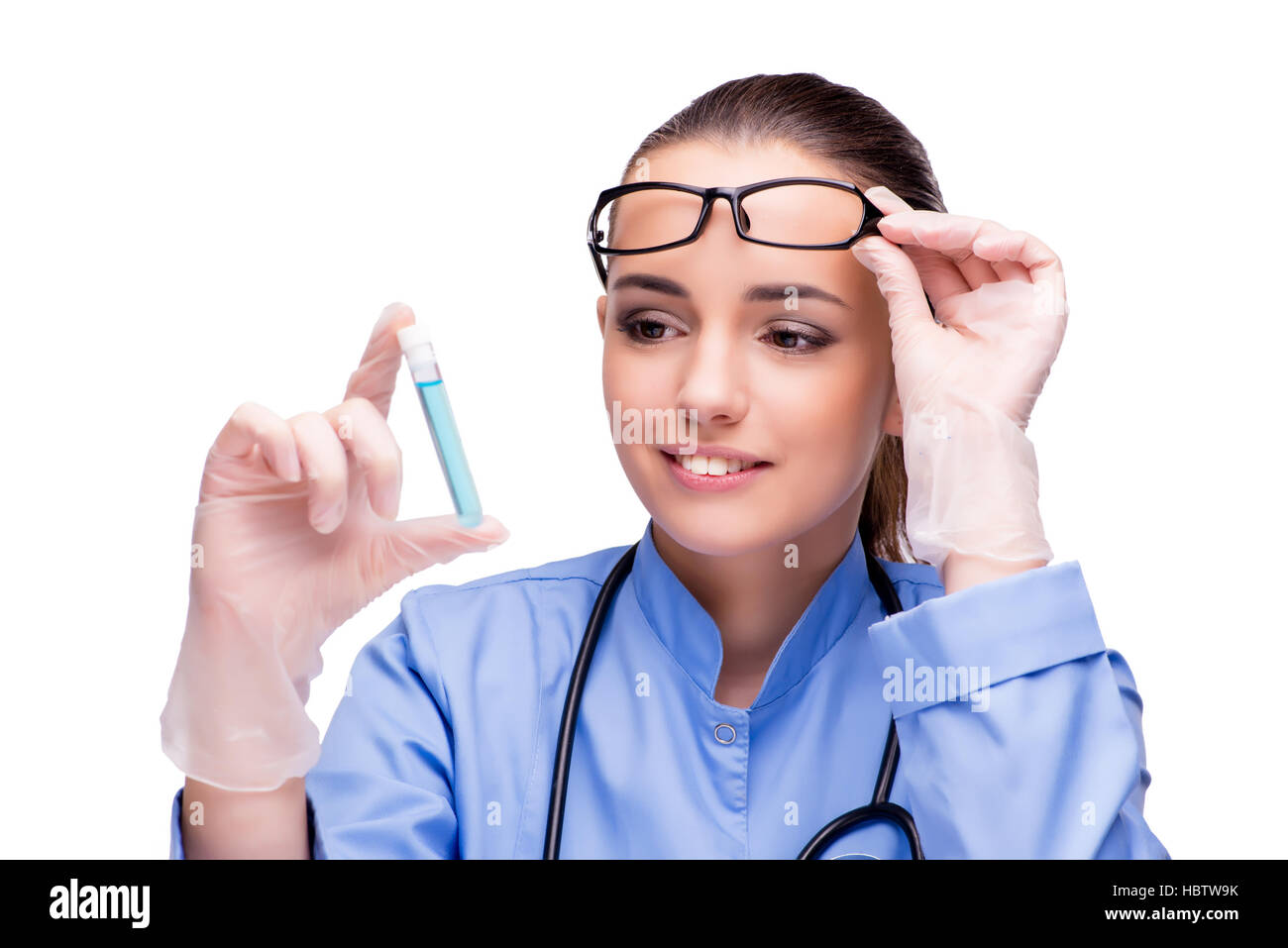 Doctor holding tube isolated on white Stock Photo - Alamy