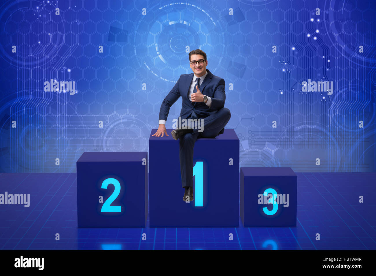 Businessman taking first place in competition Stock Photo - Alamy