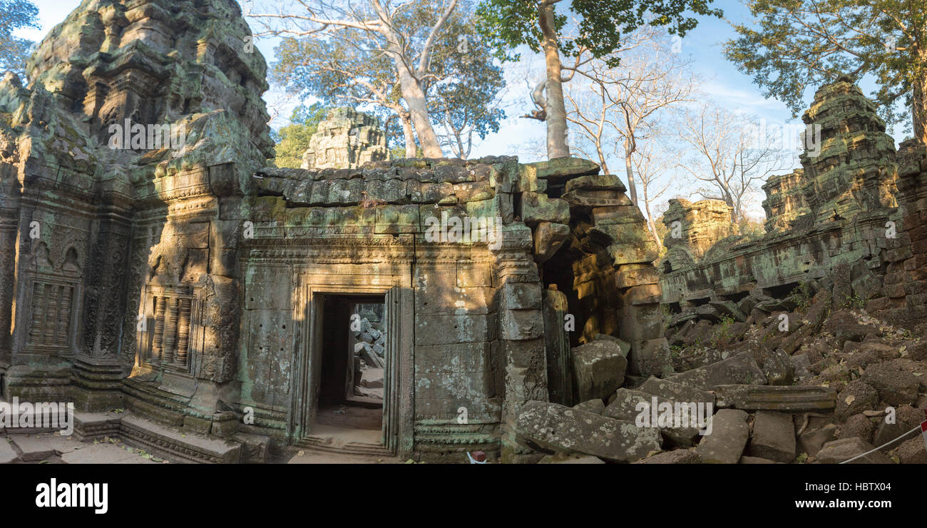 Interior of Ta Prohm temple in Angkor, UNESCO site in Cambodia Stock ...