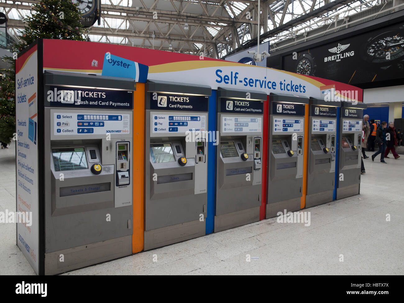 Self service ticket machines on Waterloo Station in London Stock Photo ...
