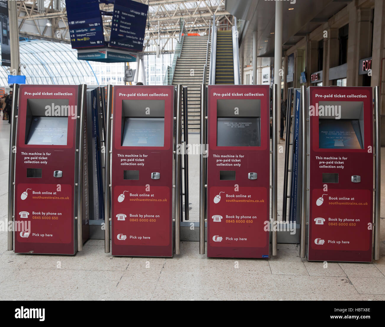 Self service ticket machines on Waterloo Station in London Stock Photo ...