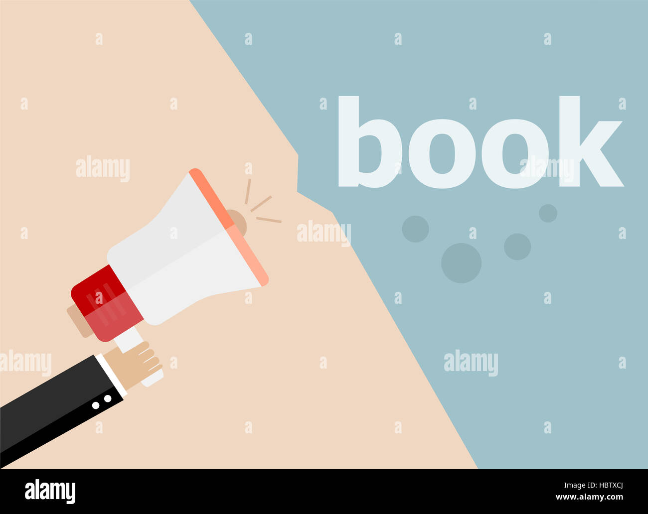 book. Hand holding a megaphone. flat style Stock Photo - Alamy