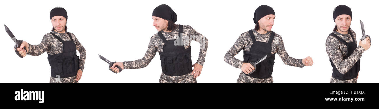 The soldier with knife isolated on white Stock Photo - Alamy