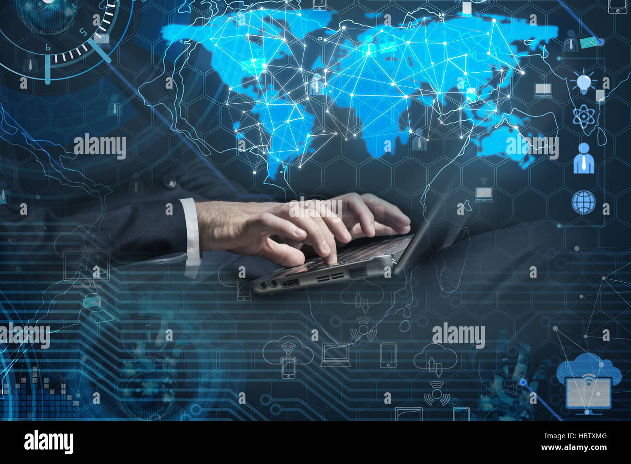 The man in social data management concept Stock Photo - Alamy