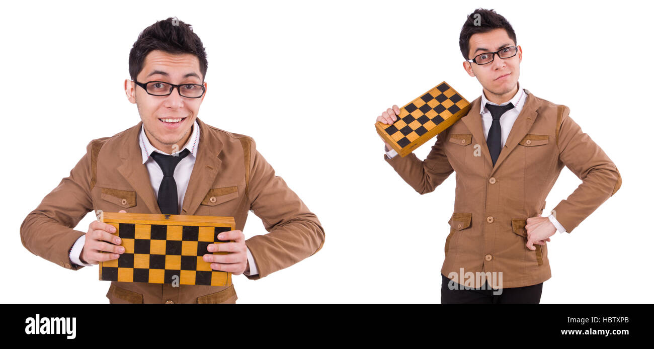 The funny chess player isolated on white Stock Photo - Alamy