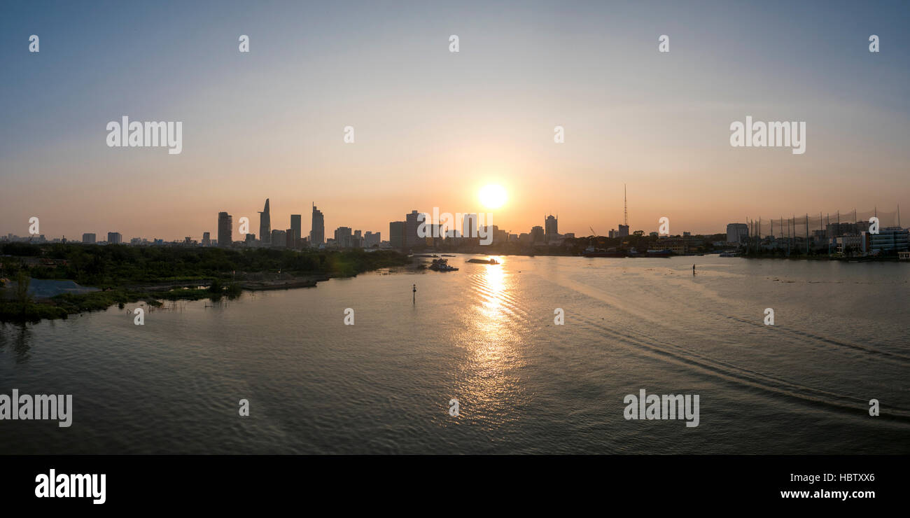 Sunset in Saigon with Bitexco tower silhouette, Vietnam Stock Photo - Alamy