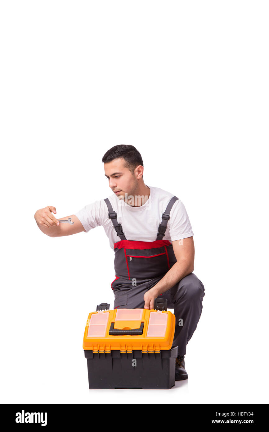 The man with wrench isolated on white Stock Photo - Alamy