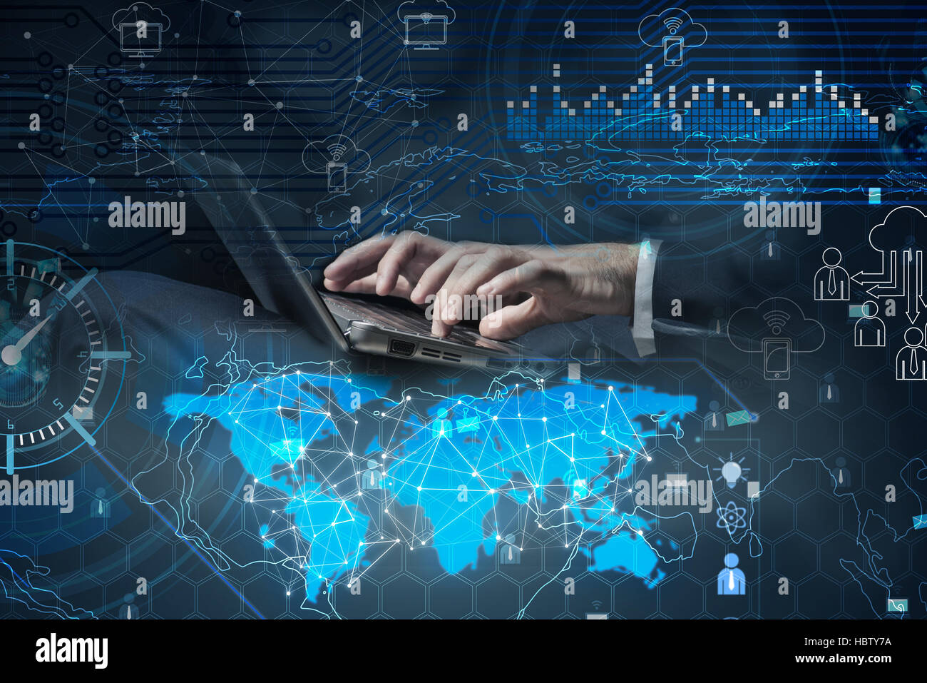 The man in social data management concept Stock Photo - Alamy