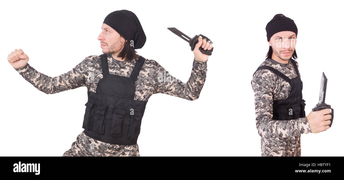 The soldier with knife isolated on white Stock Photo - Alamy