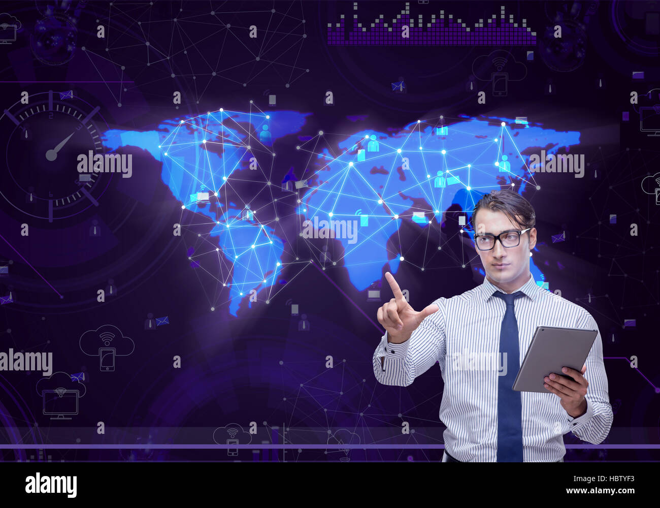 The man in social data management concept Stock Photo - Alamy