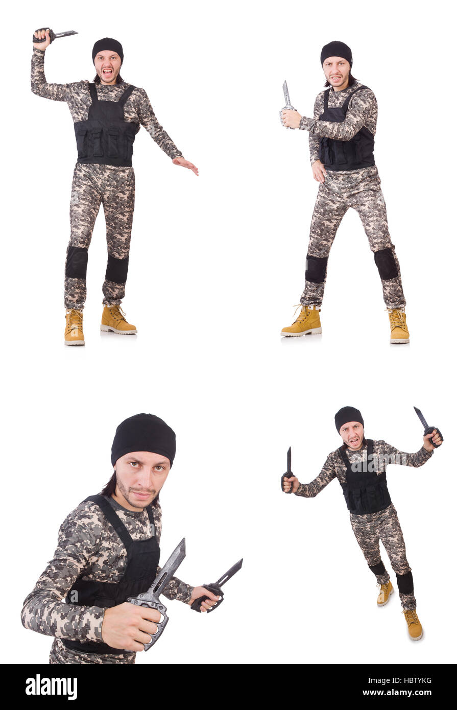 Soldier with knife isolated on white Stock Photo - Alamy