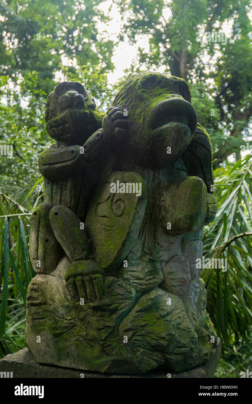 Old monkey sculpture in jungle, Sacred Monkey Forest Sanctuary. Ubud ...