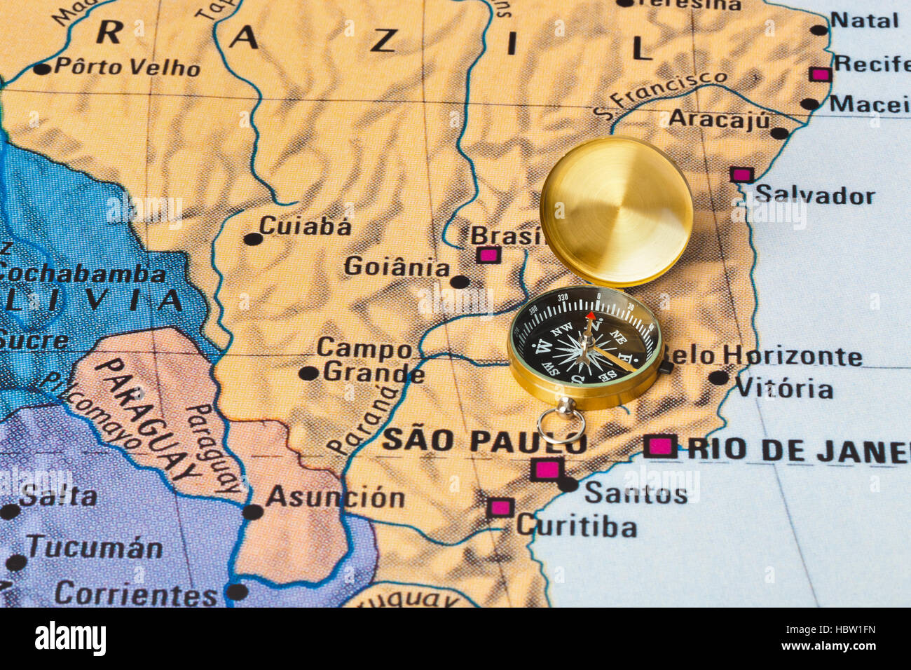 Brazil map and compass Stock Photo - Alamy