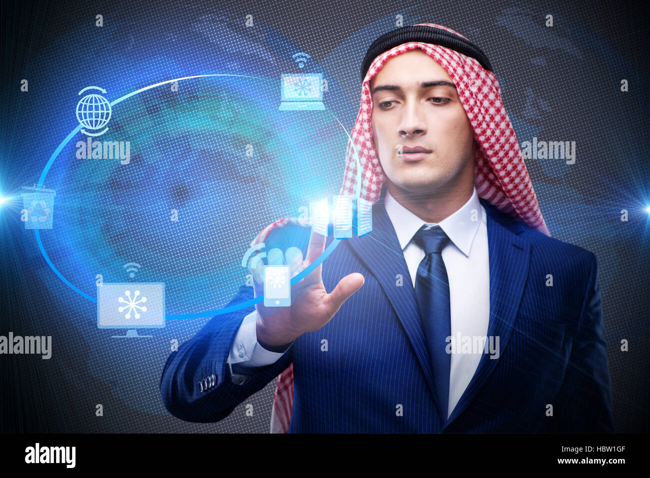 Arab man in global computing concept Stock Photo - Alamy