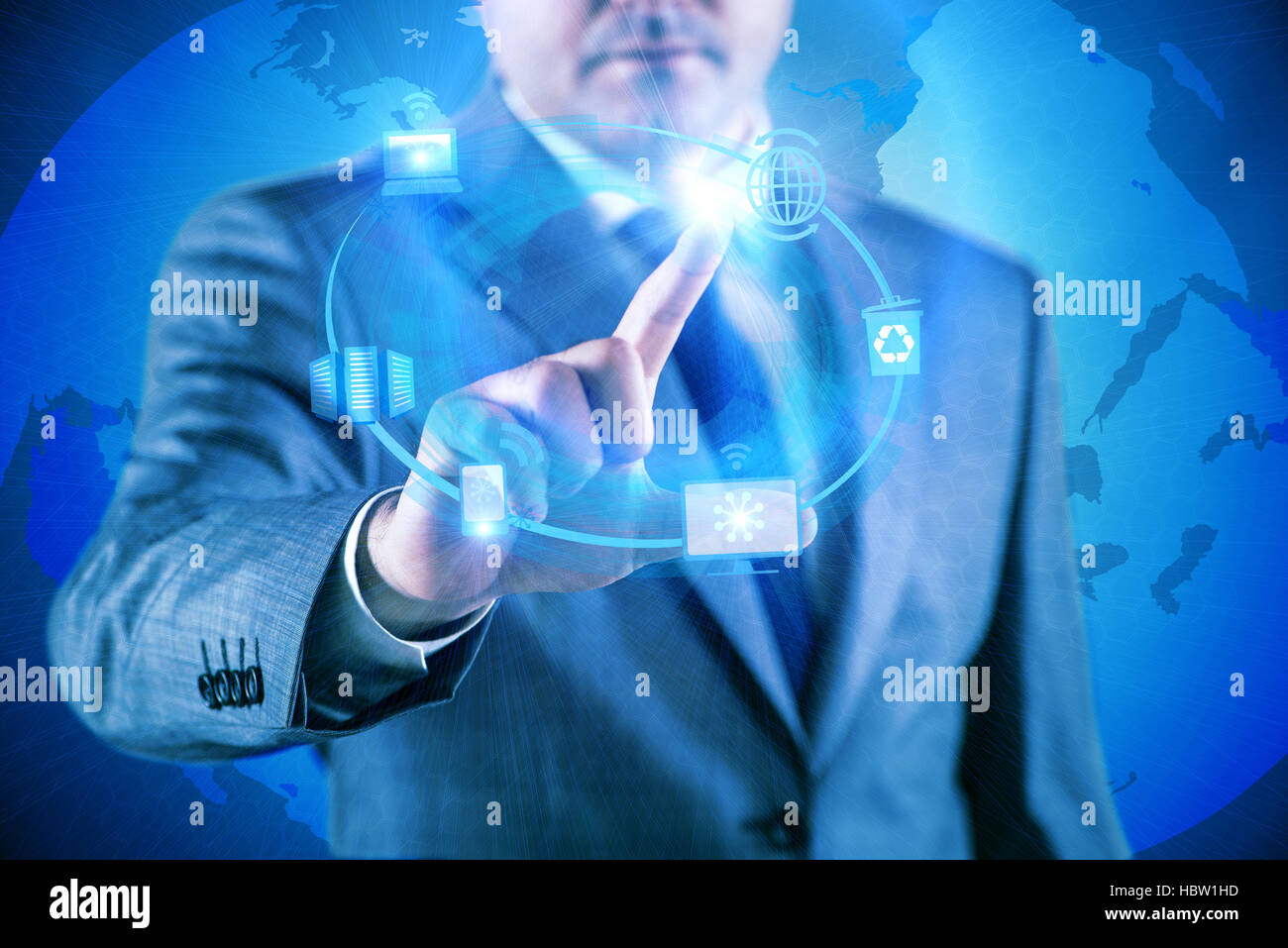 Businessman pressing buttons in computing concept Stock Photo - Alamy