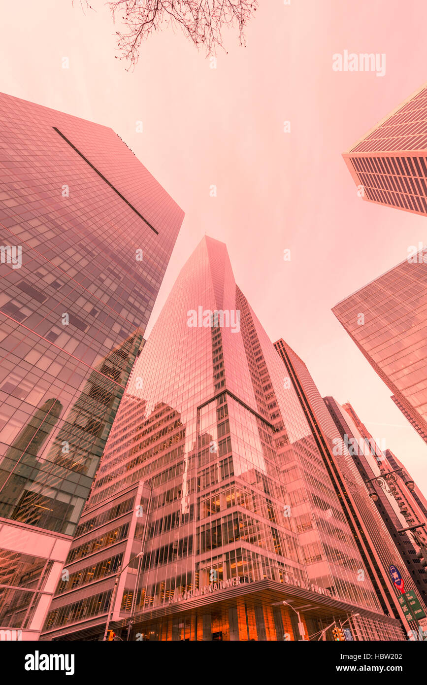 New York skyscrapers vew from street level Stock Photo - Alamy