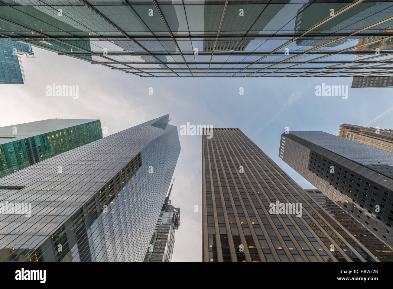 New York skyscrapers vew from street level Stock Photo - Alamy