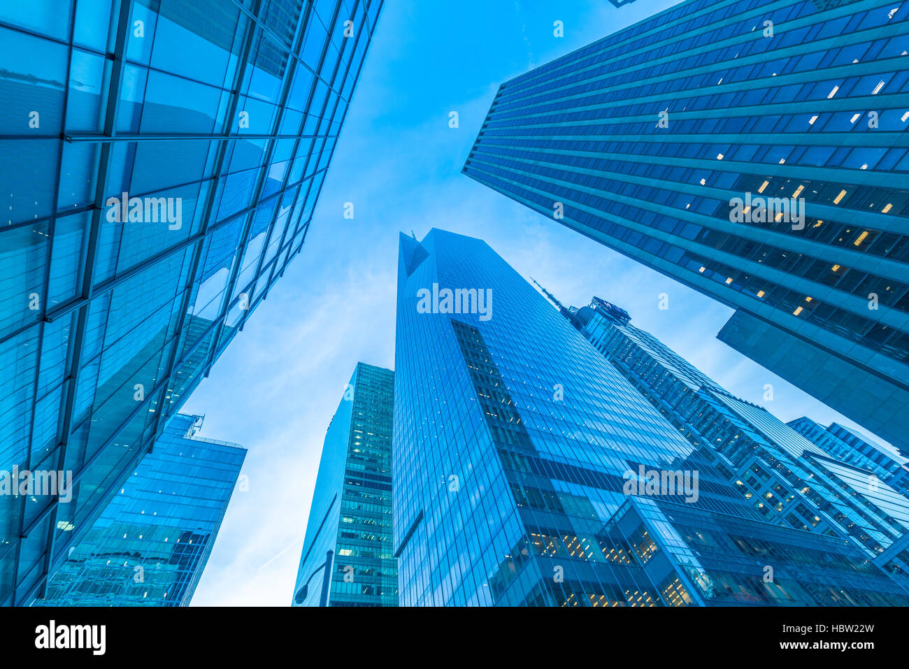 New York skyscrapers vew from street level Stock Photo - Alamy