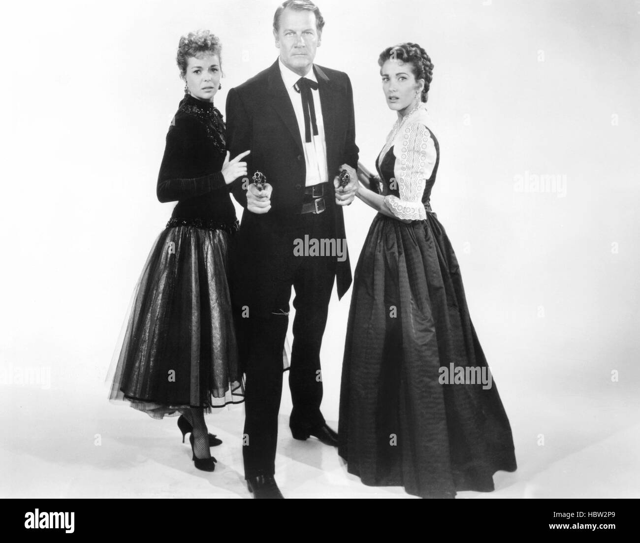 THE GUNFIGHT AT DODGE CITY, from left: Nancy Gates, Joel McCrea, Julie ...