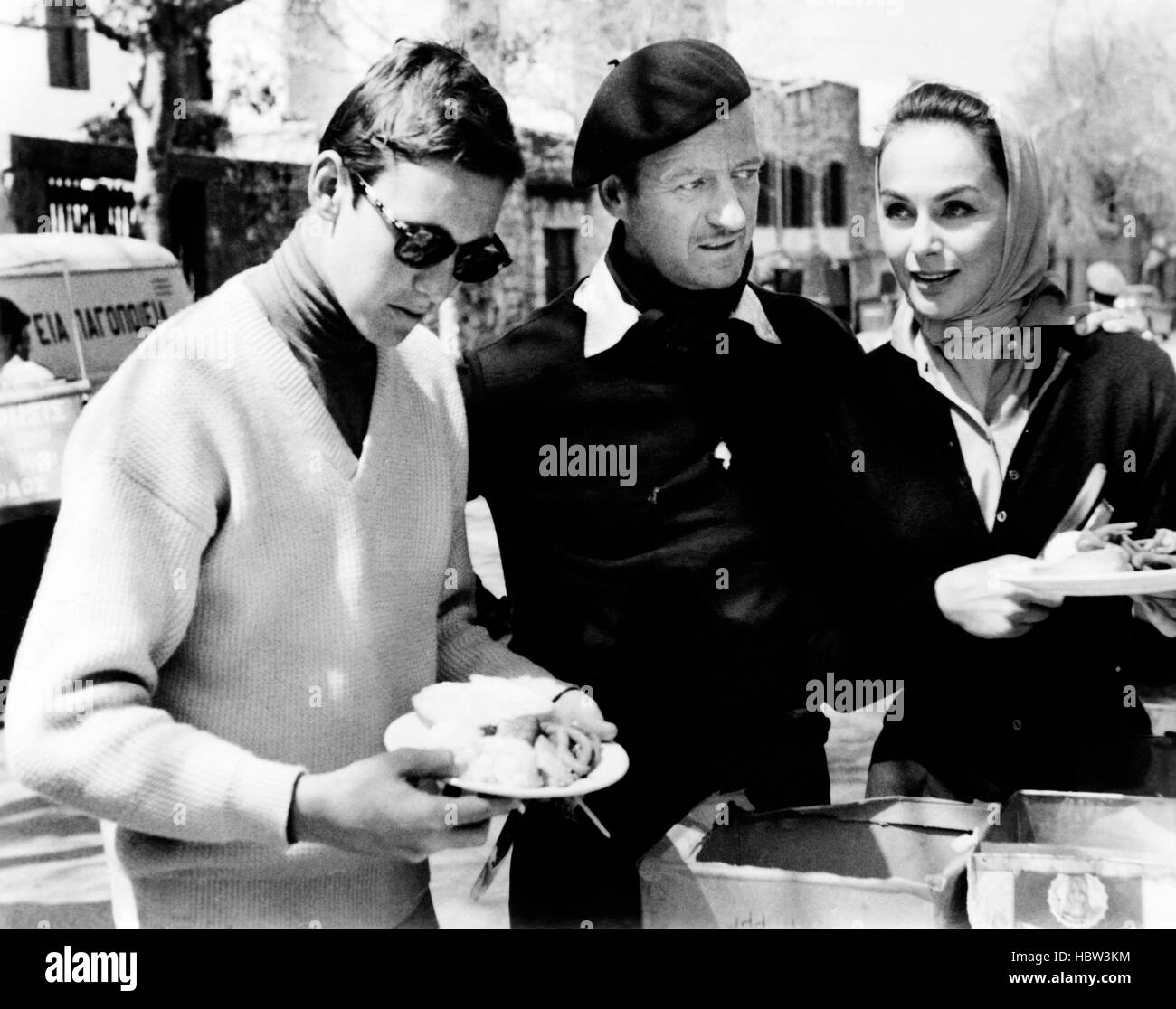 THE GUNS OF NAVARONE, David Niven (center) with his son David Niven Jr ...
