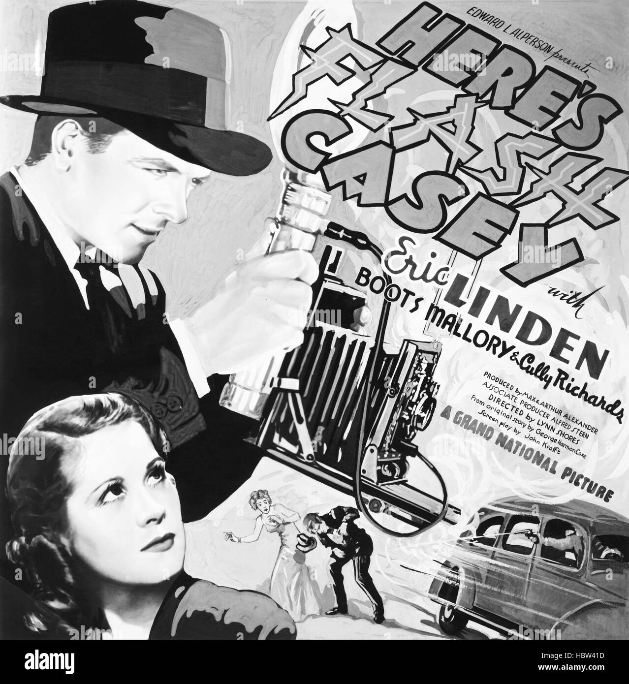 HERE'S FLASH CASEY, US poster, Eric Linden (top), Boots Mallory, 1938 Stock Photo - Alamy