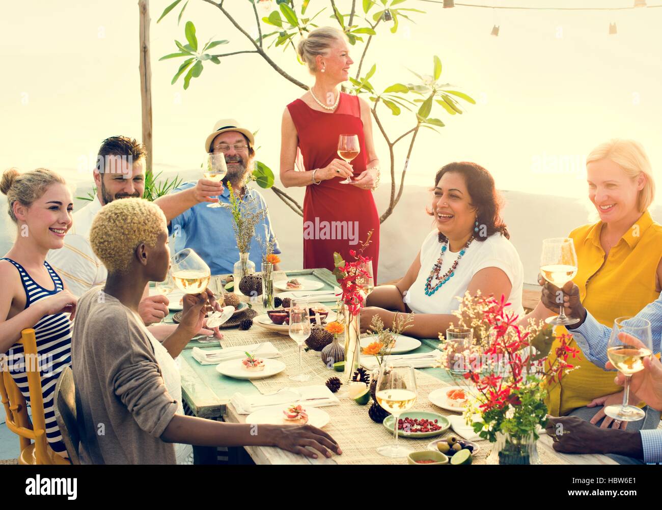 Group Of People Dining Concept Stock Photo - Alamy